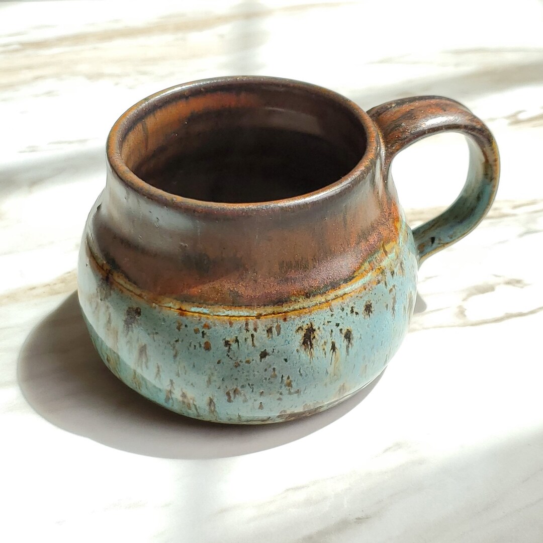 Turquoise Coffee Cup Rustic Copper Mug Medium Size Mug Speckled ...