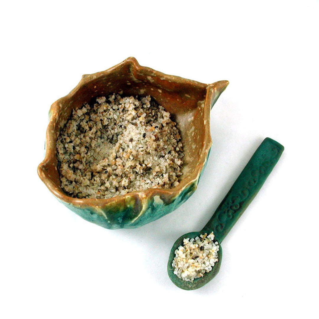 Salt Cellar With Spoon Ceramic Spice Dish Rustic Work Bowl Earthy ...