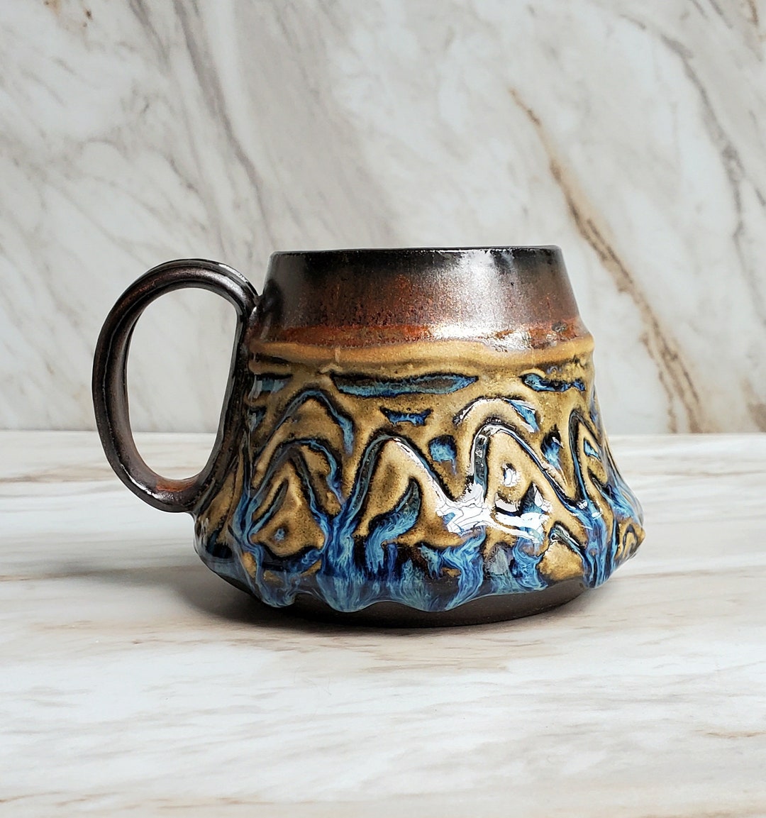 Volcano Mug Mountain Mug Conical Coffee Cup Blue Flowing Water Mug ...