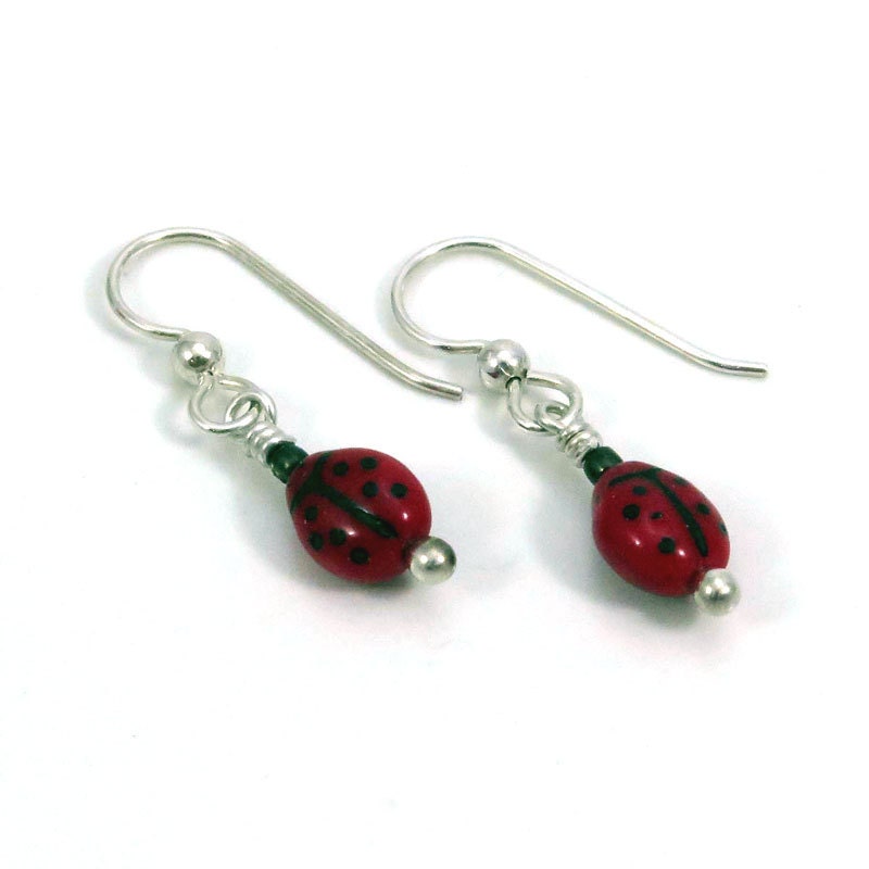 Retro Ladybug Earrings Red Ladybug Drop Earring Red Czech - Etsy