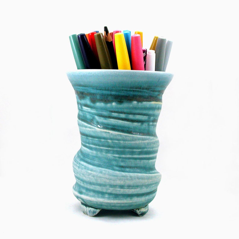 Ceramic Vase Kitchen Utensil Container Blue Pottery Vase - Etsy