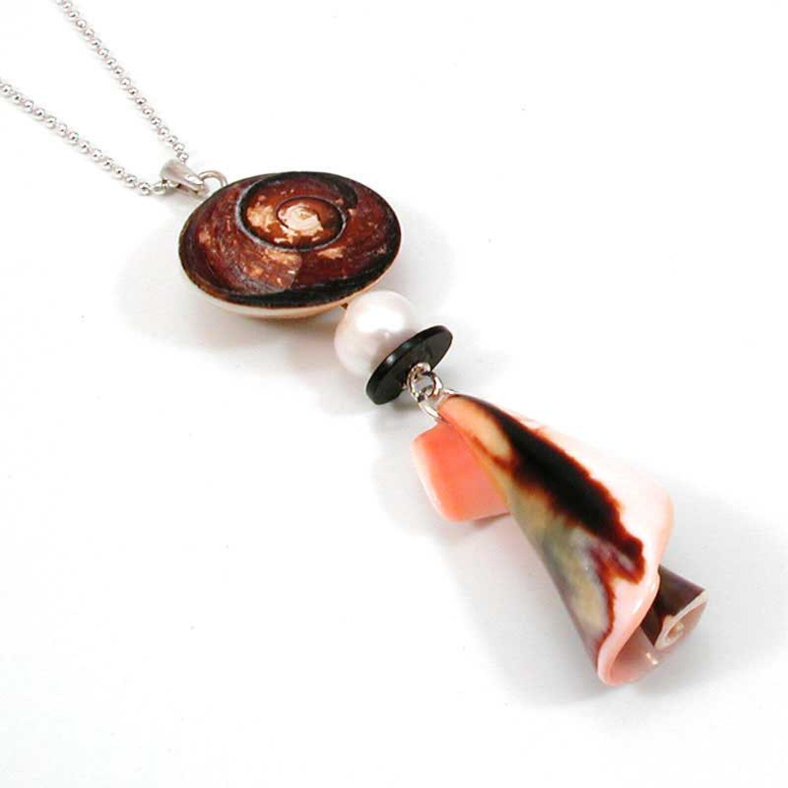 Snail Shell Pendant Boho Pearl Pendant Beach Necklace - Etsy