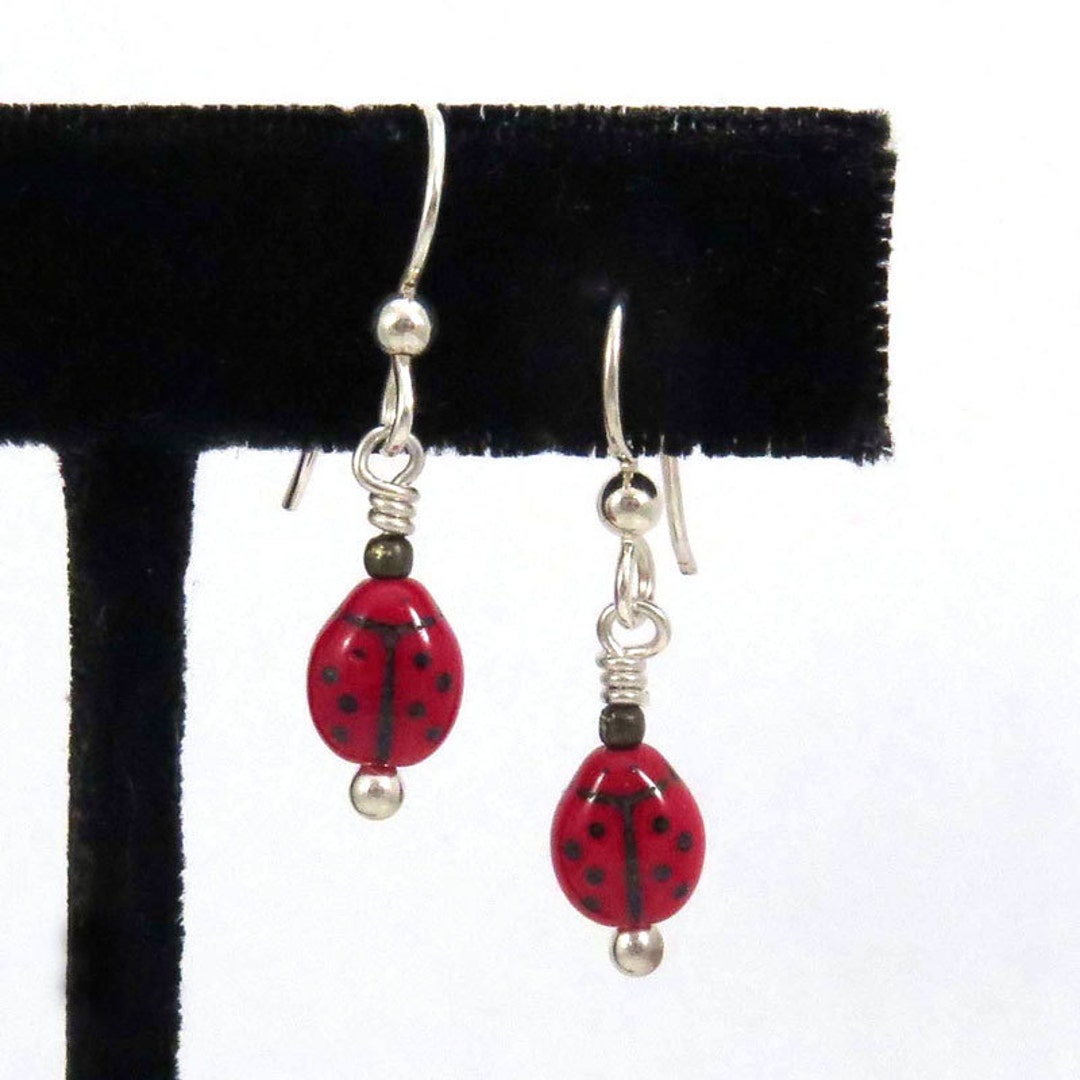 Retro Ladybug Earrings Red Ladybug Drop Earring Red Czech Glass Bug ...