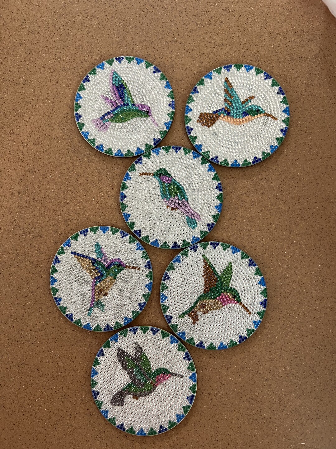 Completed 5D Diamond Coasters , Set of 6 Hummingbird Coasters With ...