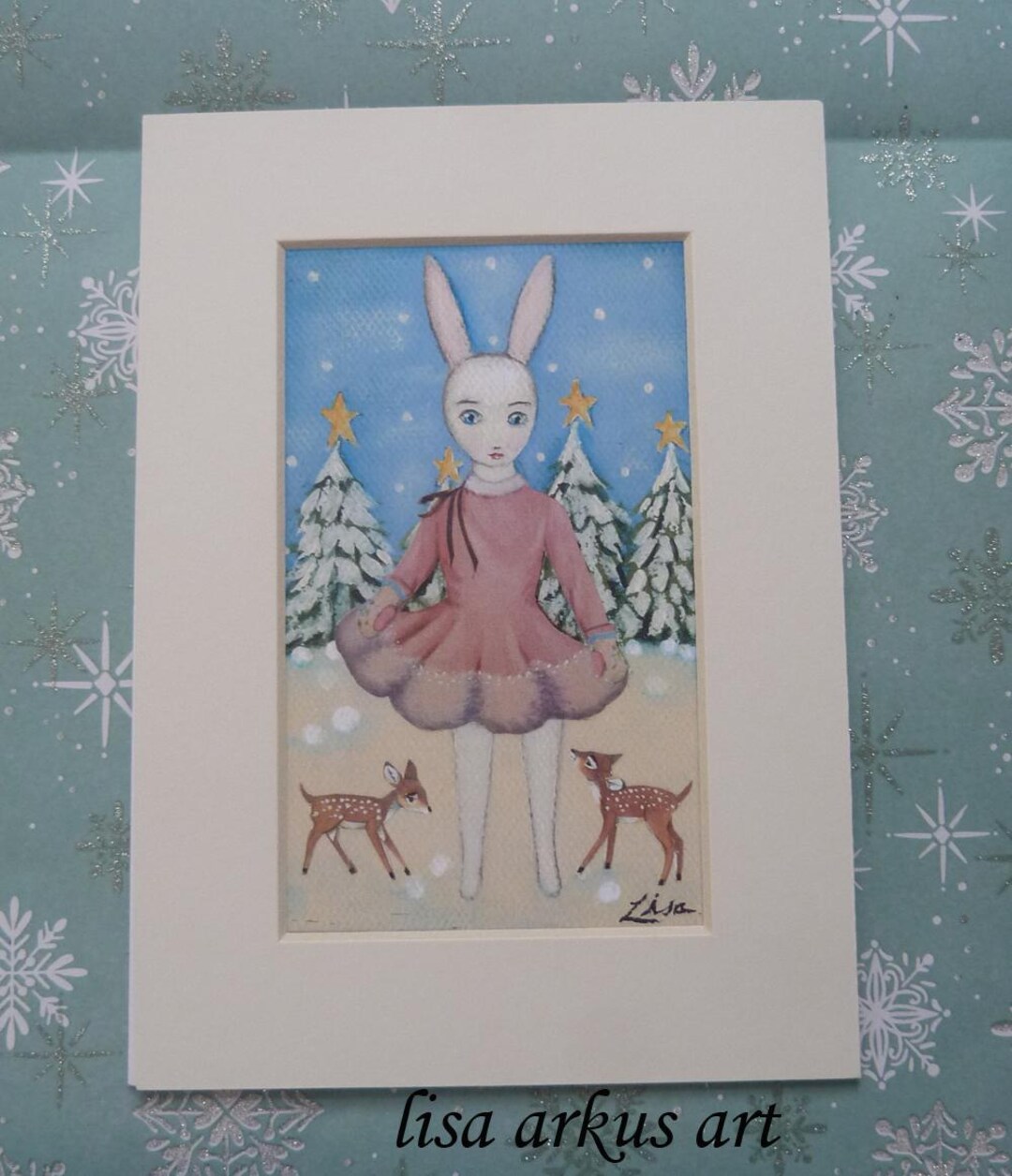 5x7 Winter Rabbit Reproduction Lisa Arkus Free Shipping - Etsy