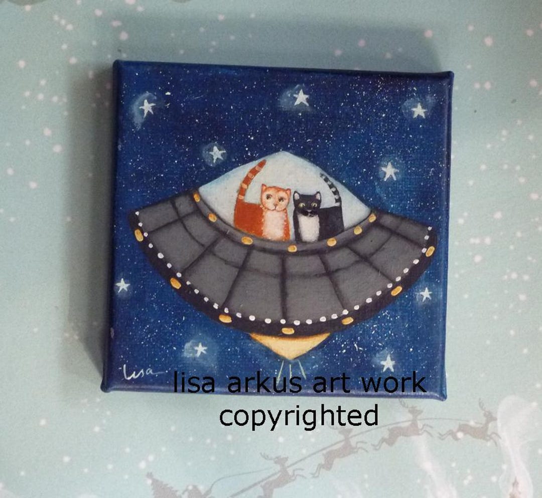 Original Cats in Space Painting Lisa Arkus - Etsy