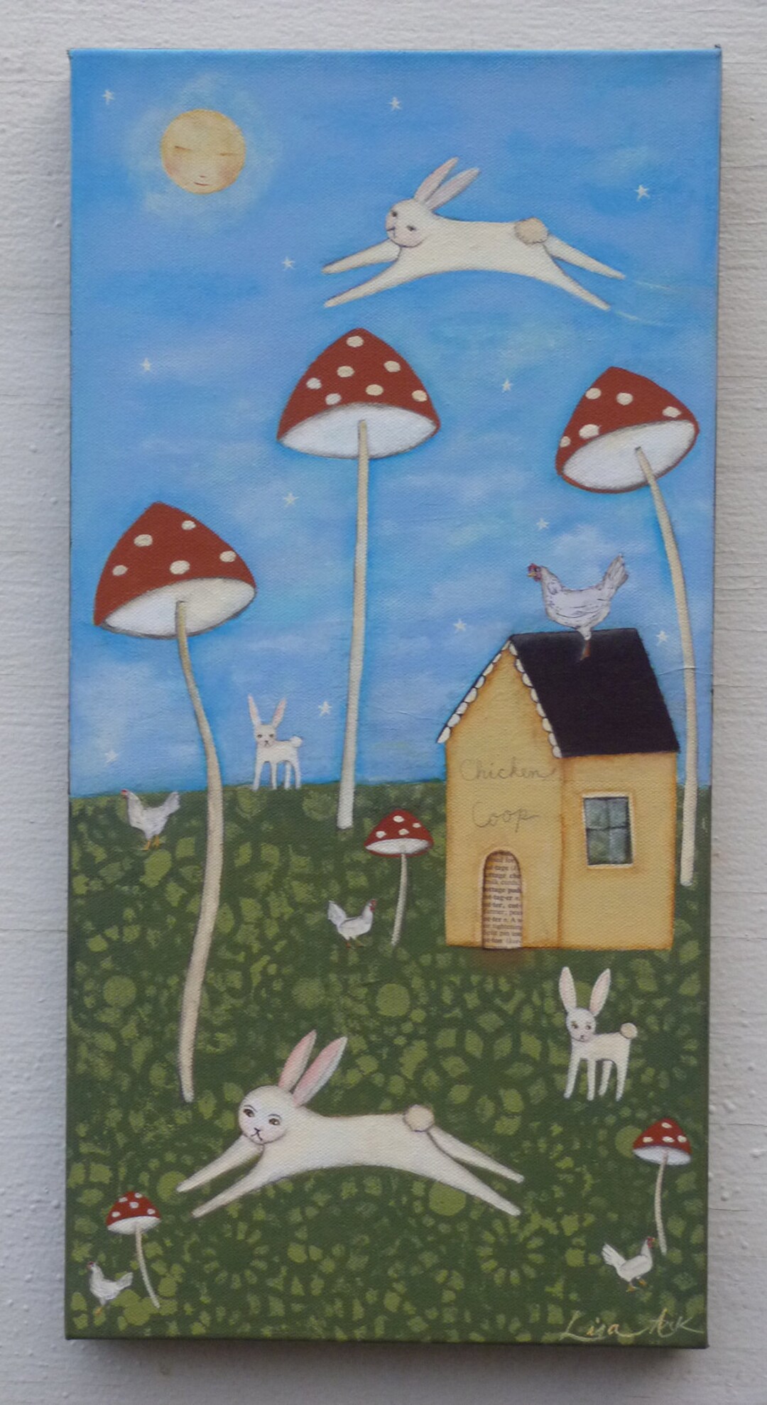 Original Mixed Media Painting Rabbit and Mushrooms Lisa Arkus - Etsy