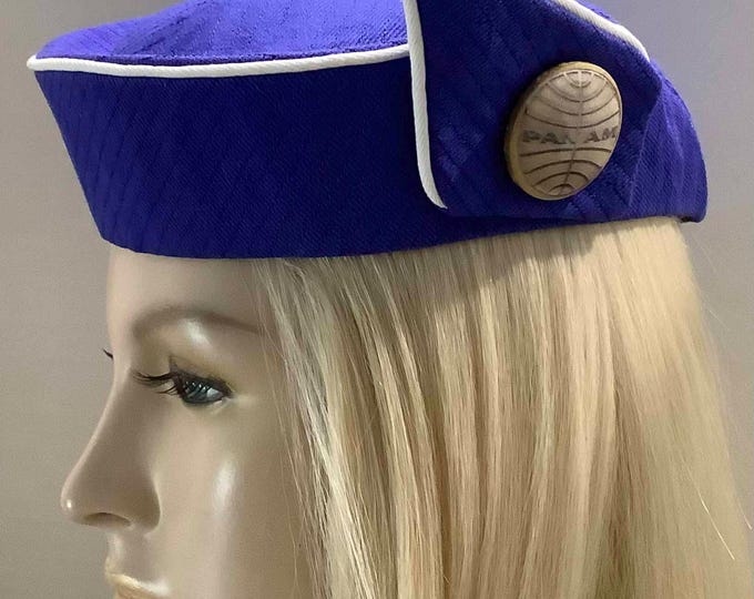 Reproduction PAN AM Stewardess HAT Royal Blue Flight Attendant Airline ...