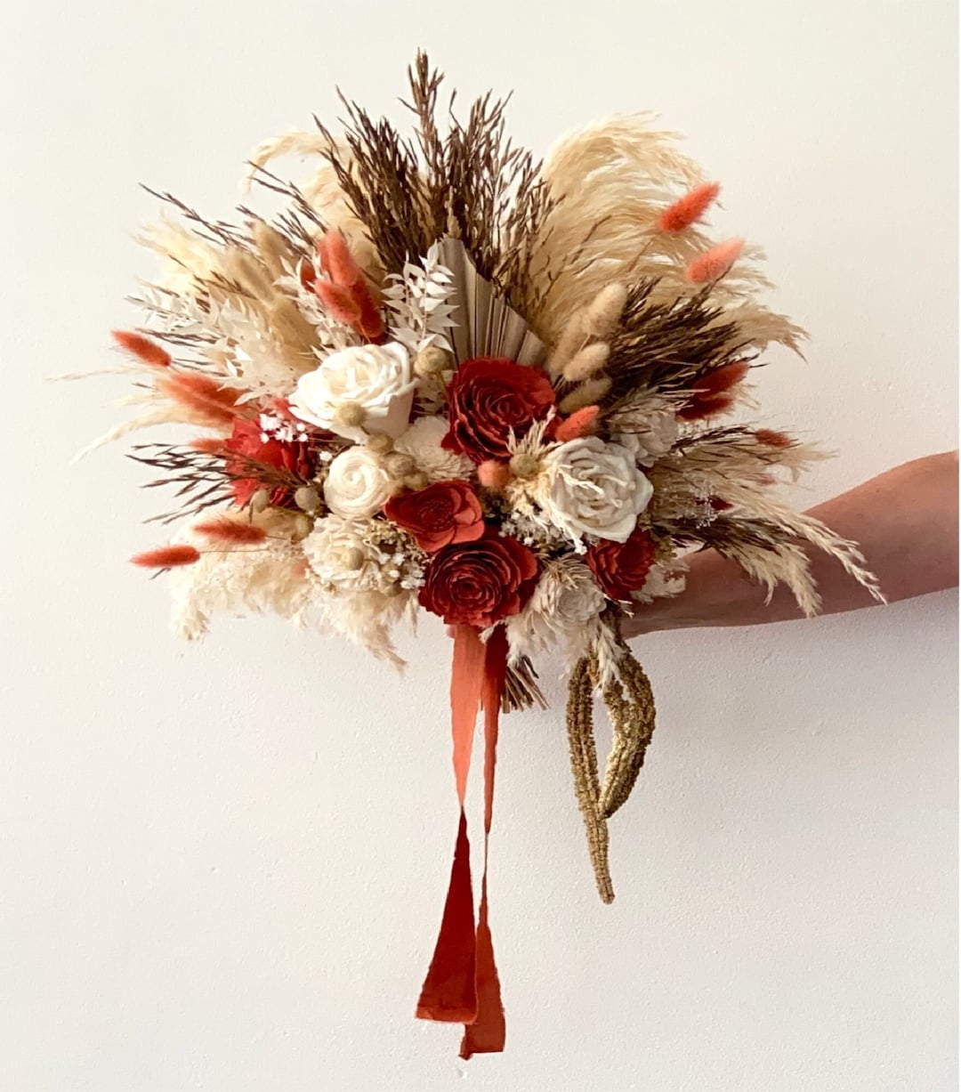 Sola Wood Flower Bridal Bouquet | Rust & Ivory Bouquet Boho Bridal ...