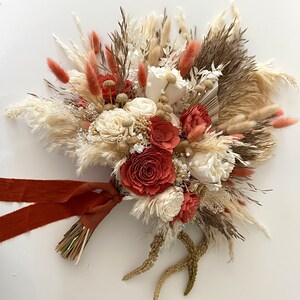 Sola Wood Flower Bridal Bouquet | Rust & Ivory Bouquet Boho Bridal ...