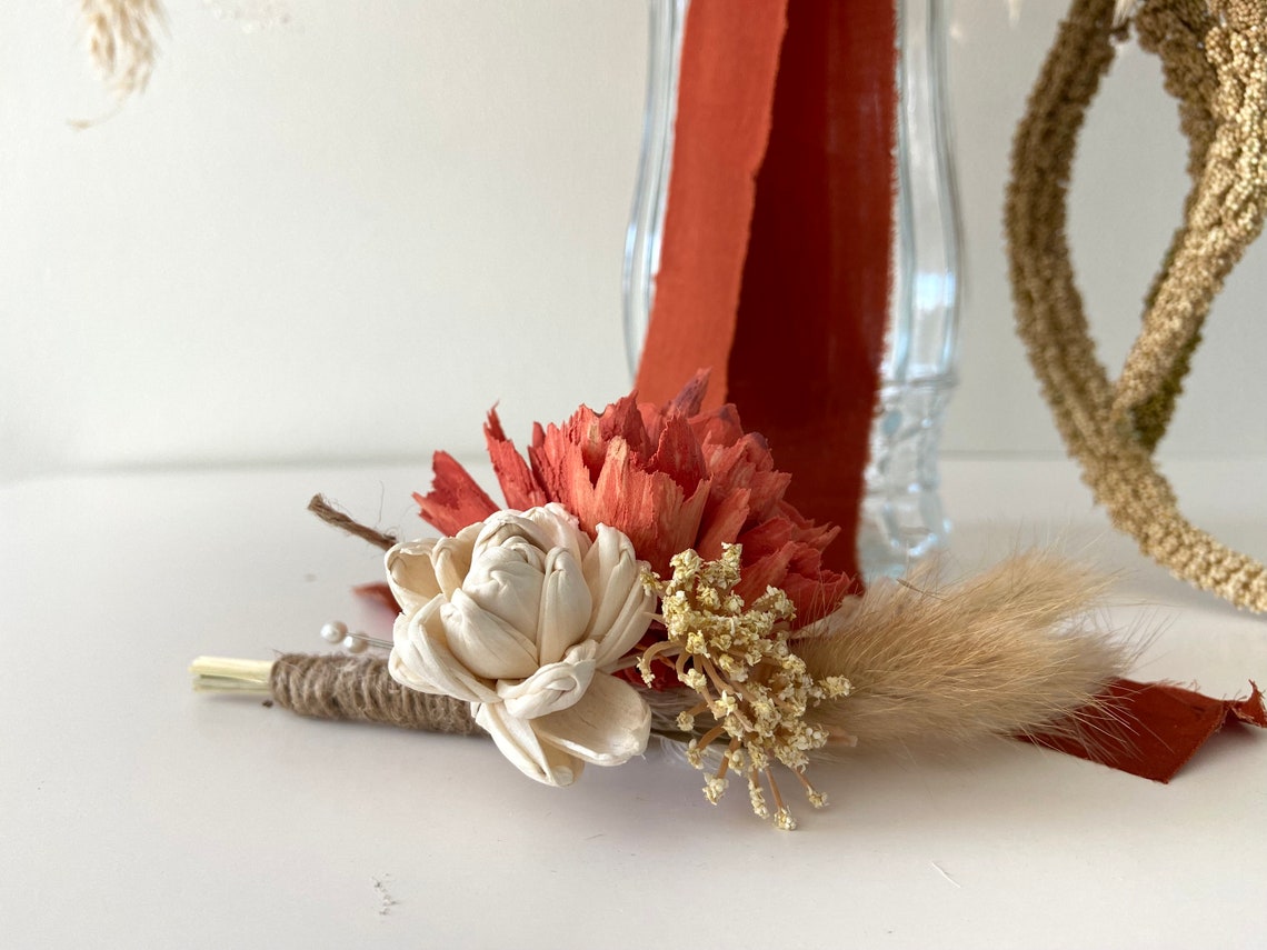 Sola Wood Flower Bridal Bouquet | Rust & Ivory Bouquet Boho Bridal ...
