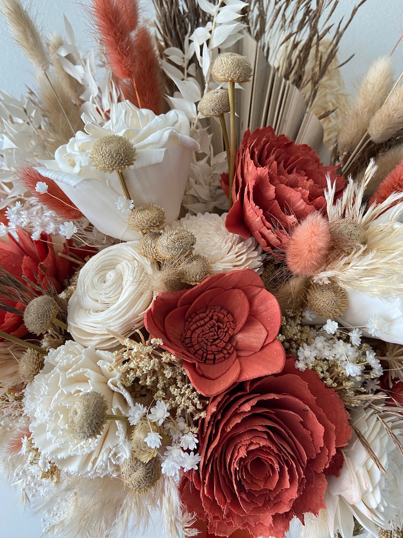 Sola Wood Flower Bridal Bouquet | Rust & Ivory Bouquet Boho Bridal ...