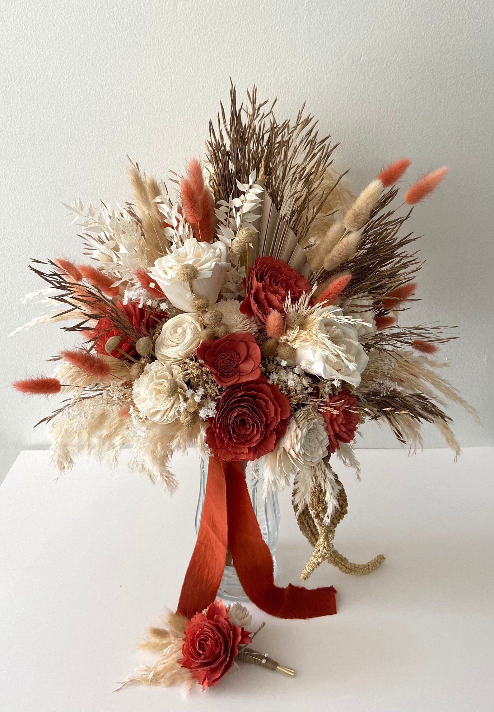 Sola Wood Flower Bridal Bouquet | Rust & Ivory Bouquet Boho Bridal ...