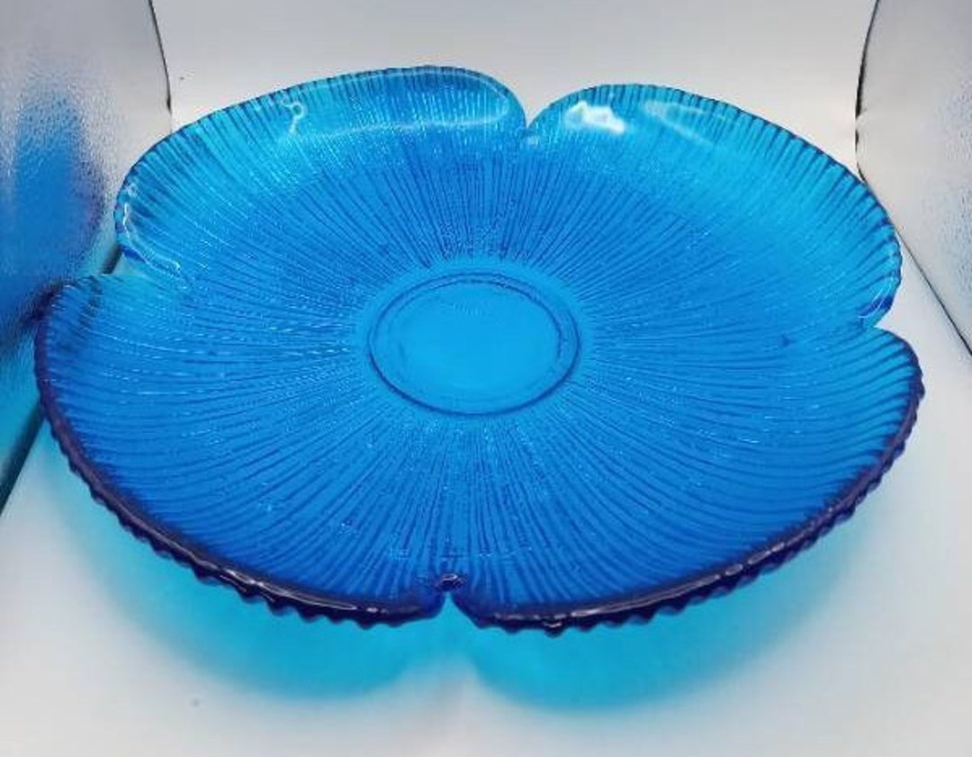 Vintage Blenko Glass Turquoise Flower 625L large 14 Plate Dish Blue ...