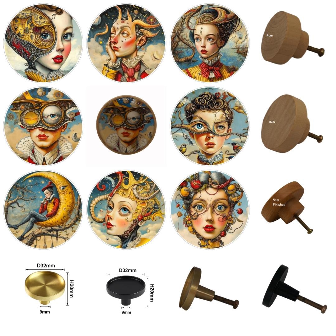 Surrealism Art Drawer Knobs, Whimsical Faces, Wooden Cabinet Handles - Etsy