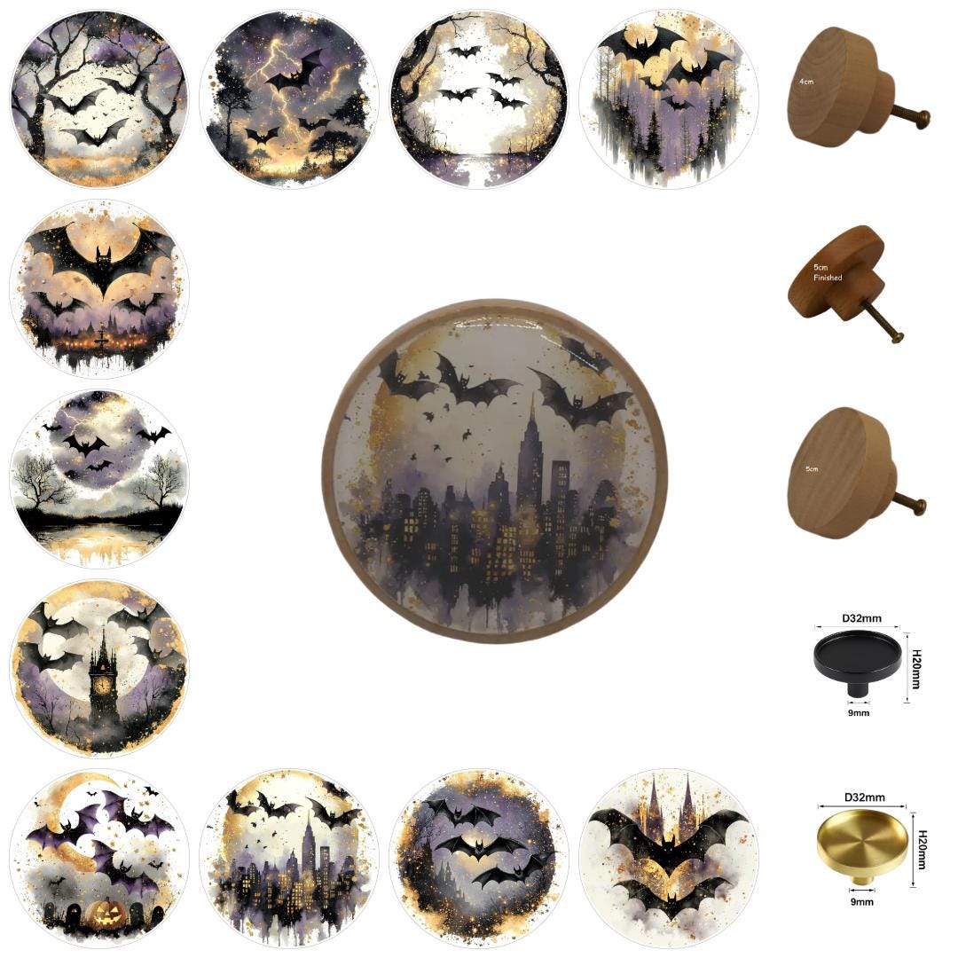 Gothic Bat Drawer Knobs: Round Wooden Cabinet Pulls Drawer Handles - Etsy