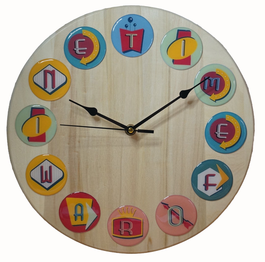 Retro, Letters, Time for a Wine, Wooden Clock, Wall Clock, 30cm Clock ...