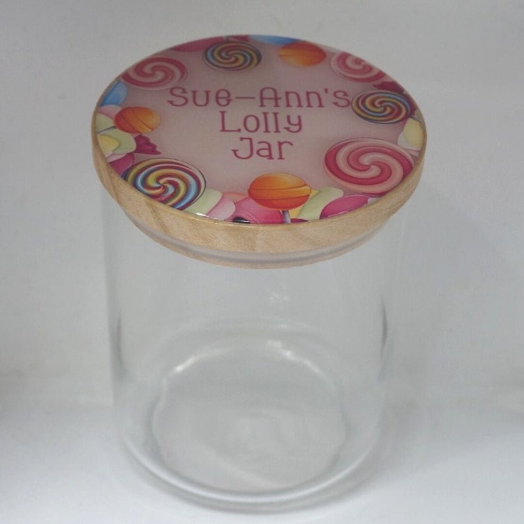 Personalized Glass and Wooden Decorative Lolly Jar Candy Storage ...
