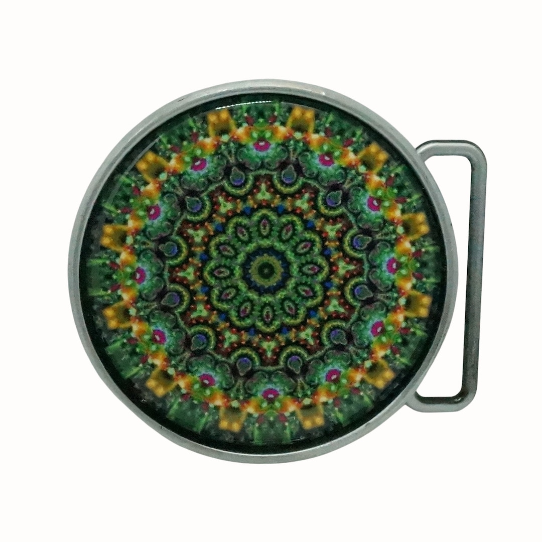 Mandala Round Belt Buckle, Green Belt Buckle, 7cm Round Decorated Belt ...
