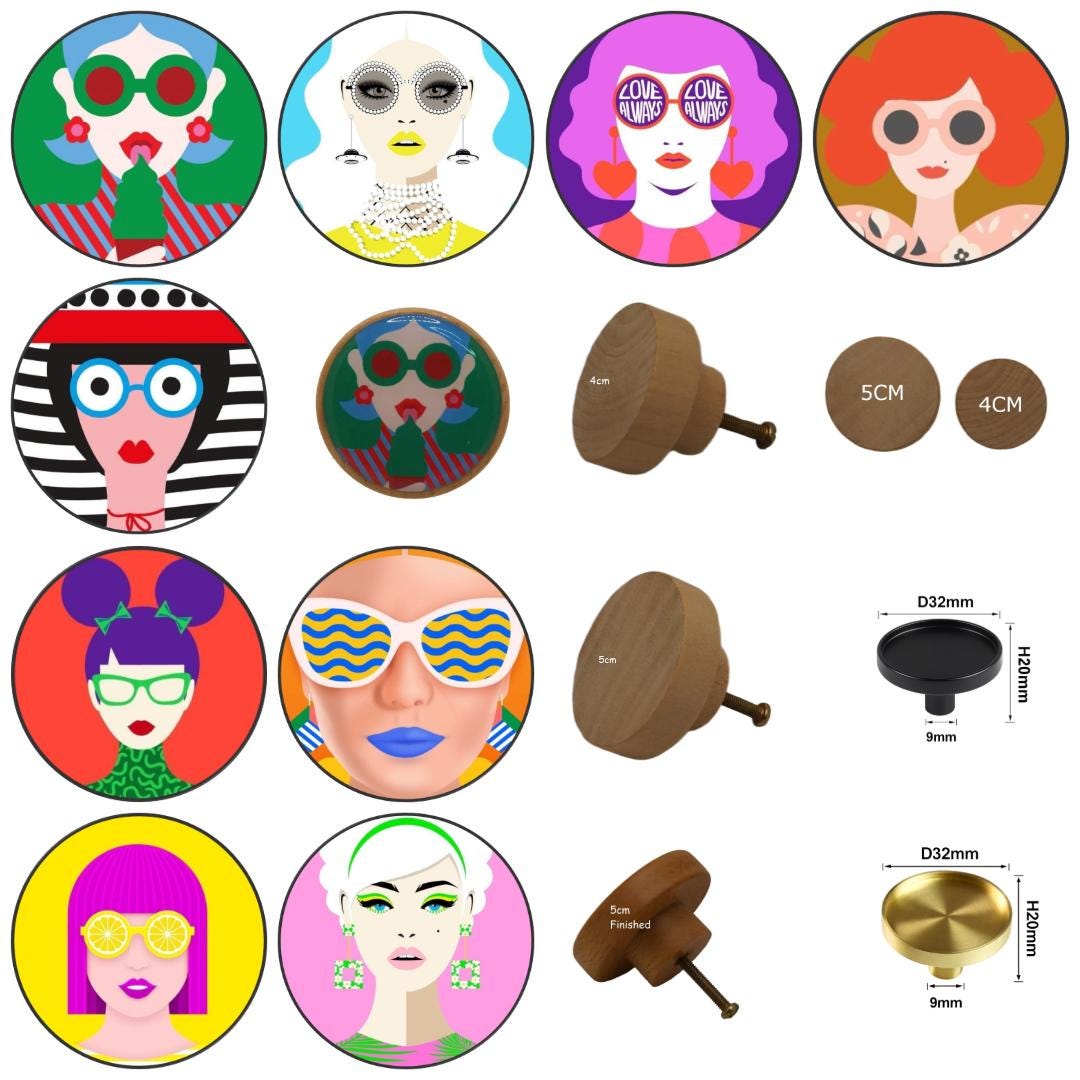 Funky Pop Art Dresser Knobs - Colorful Wooden Drawer Pulls, Unique ...