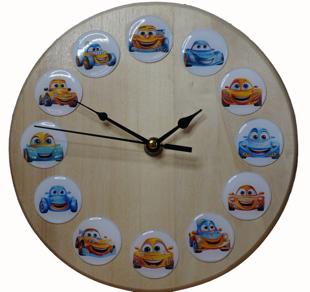 Cars, Cute Cars Racing Cars, Wooden Clock, Wall Art, Wall Clock, 20cm ...