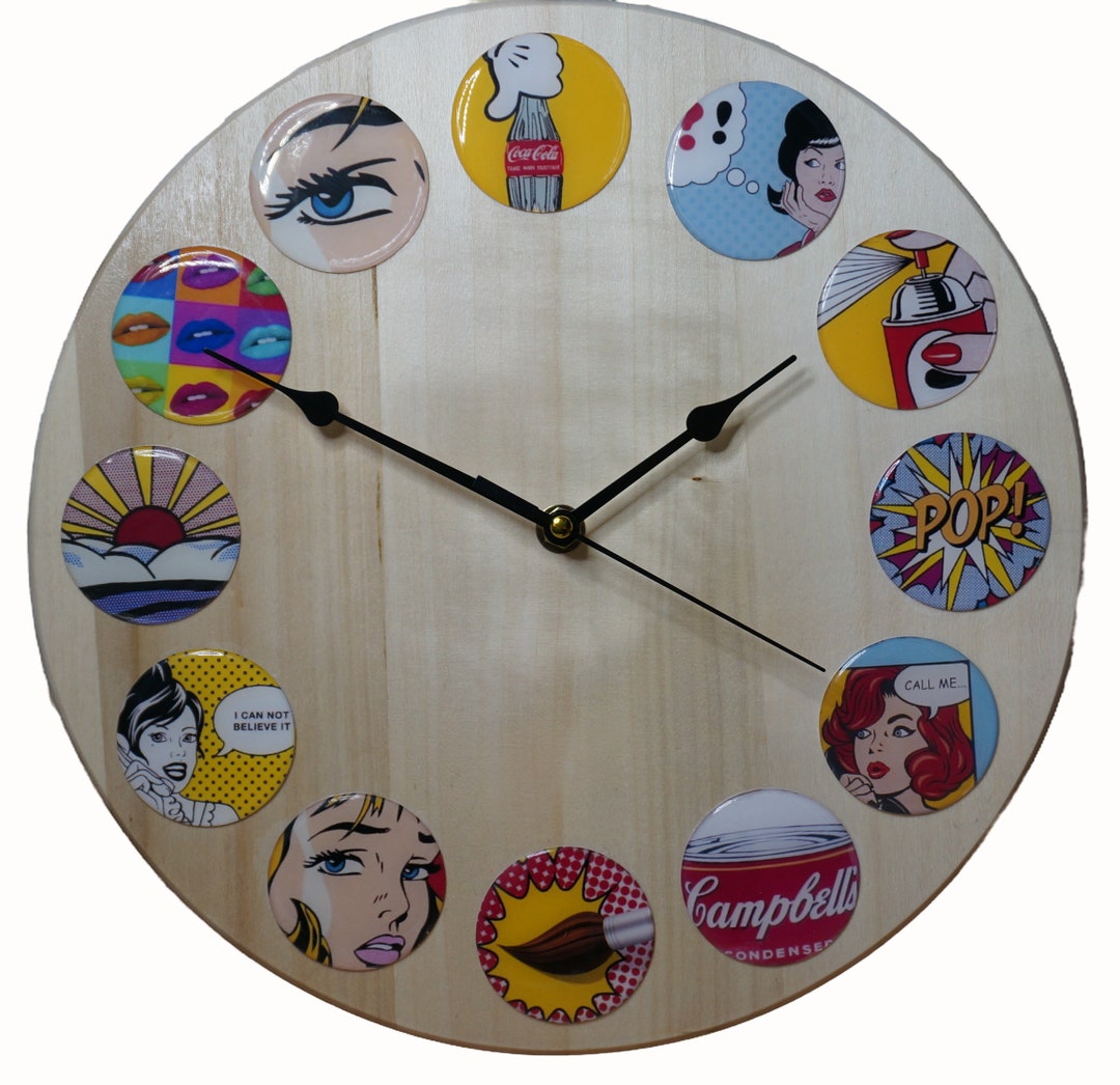 Retro, Pop Art, Wooden Clock, Wall Clock, Wall Art, 30cm Clock, Novelty ...