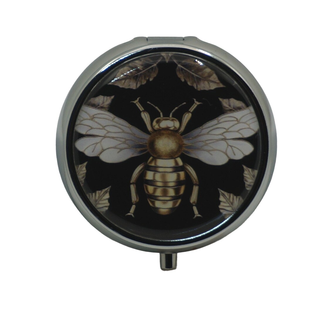 Bee, Bees, Queen Bee, Black, Gold, Pill Box, Silver Plated, Medicine ...