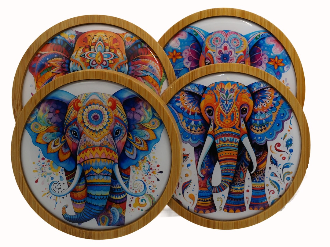 Elephants, African Elephant, Colorful Elephants, Coffee, Coasters, Set ...