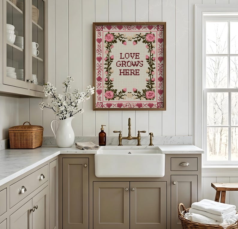 Love Grows Here Sampler Art, Cottagecore Wall Decor (digital Download ...