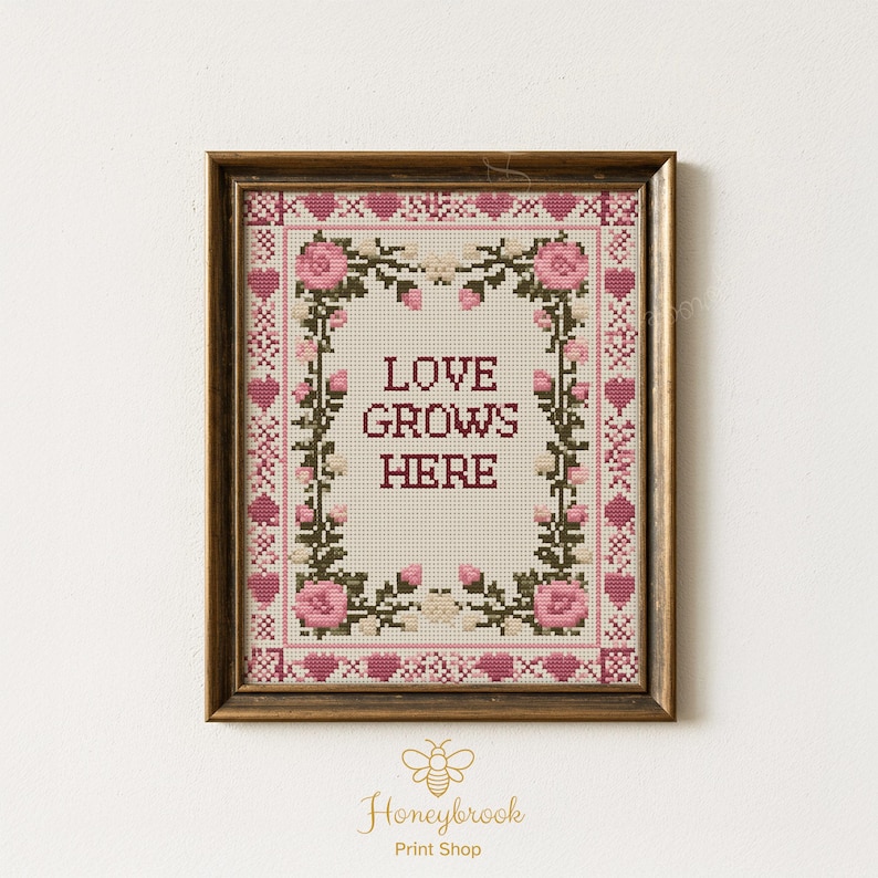 Love Grows Here Sampler Art, Cottagecore Wall Decor (digital Download ...