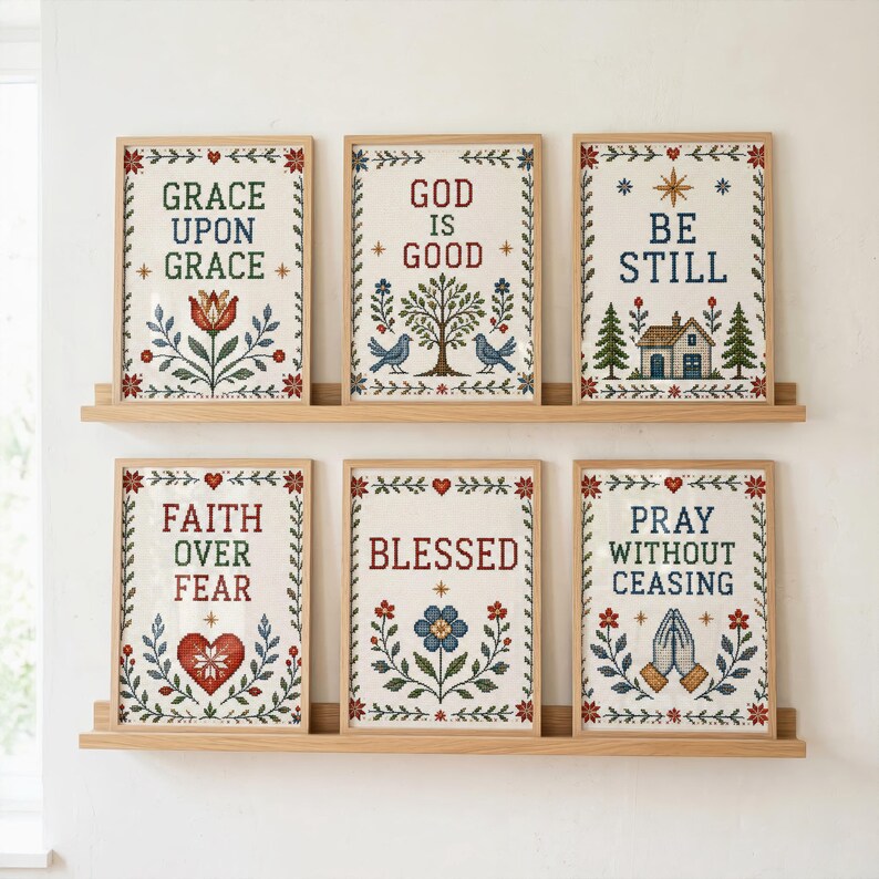 Christian Folk Inspired Art Set of 6: Scandinavian Style & Florals ...