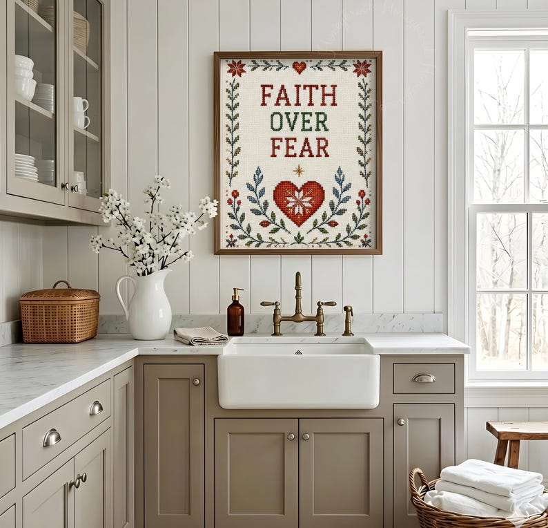 Faith Over Fear Inspired Art, Vintage Christian Wall Art (digital ...