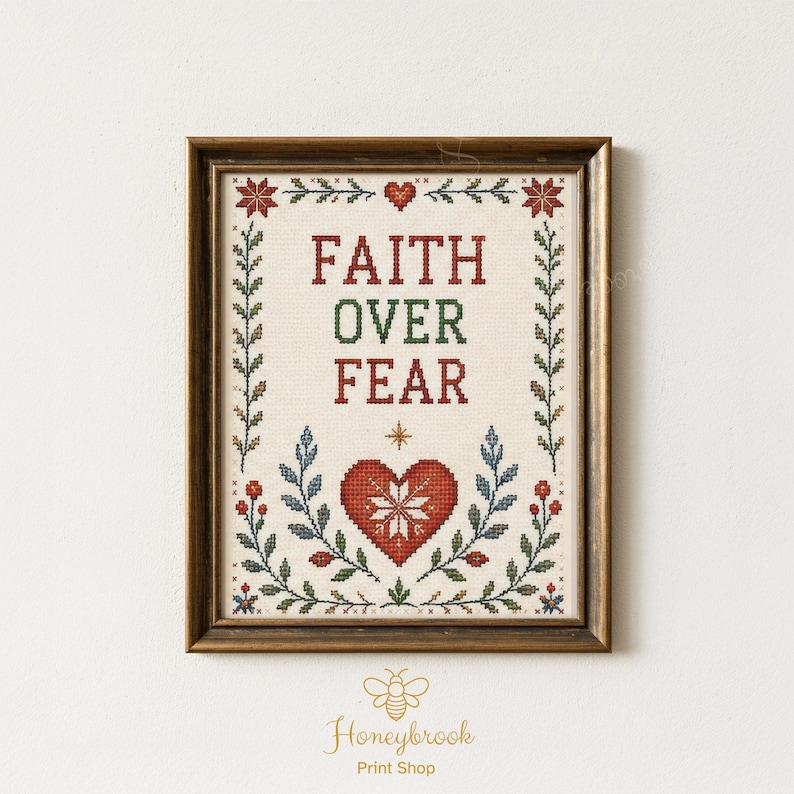 Faith Over Fear Inspired Art, Vintage Christian Wall Art (digital ...