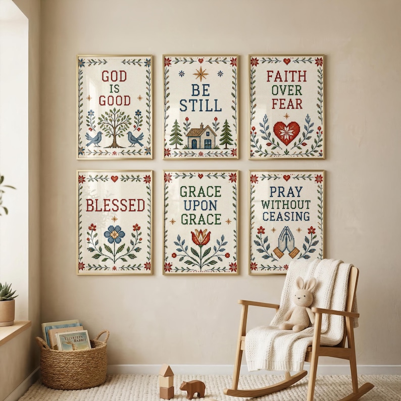 Christian Folk Inspired Art Set of 6: Scandinavian Style & Florals ...