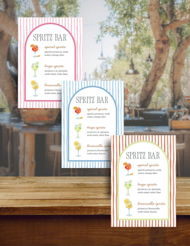 Watercolor Spritz Bar Menu Sign, Editable Cocktail Template (digital ...