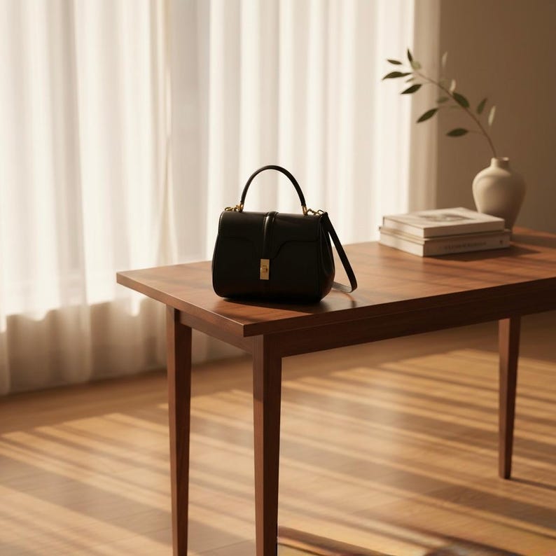 Genuine Leather Top Handle Bag – Elegant Black Crossbody Purse ...