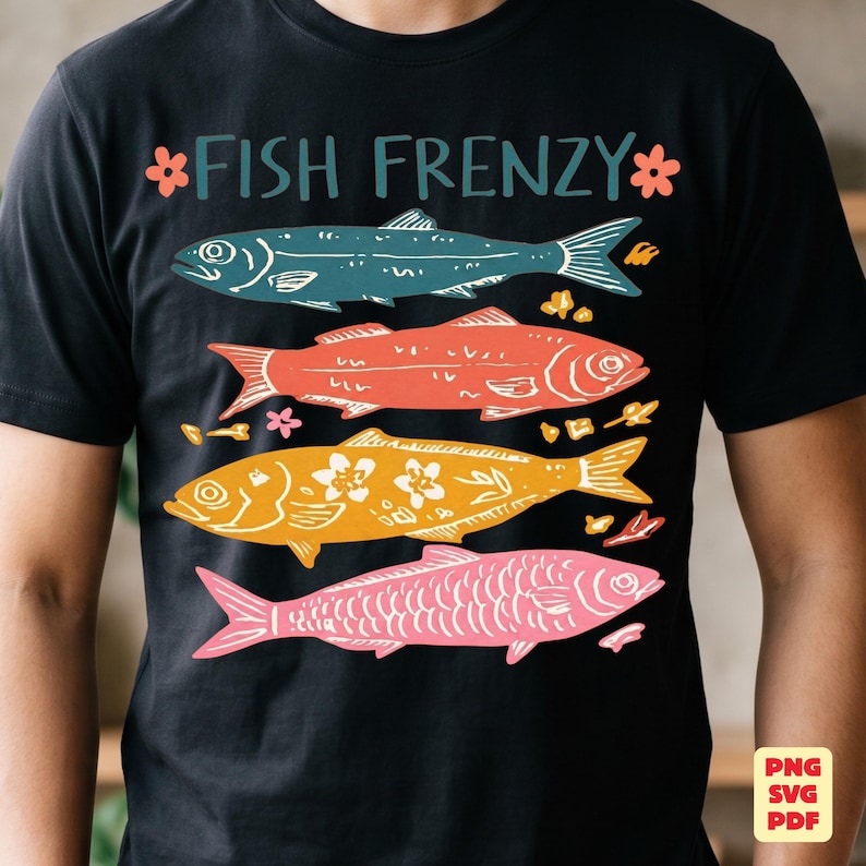 Fish Frenzy (png, Svg, Pdf), Summer Fishing Trip, Trendy Girly Design ...