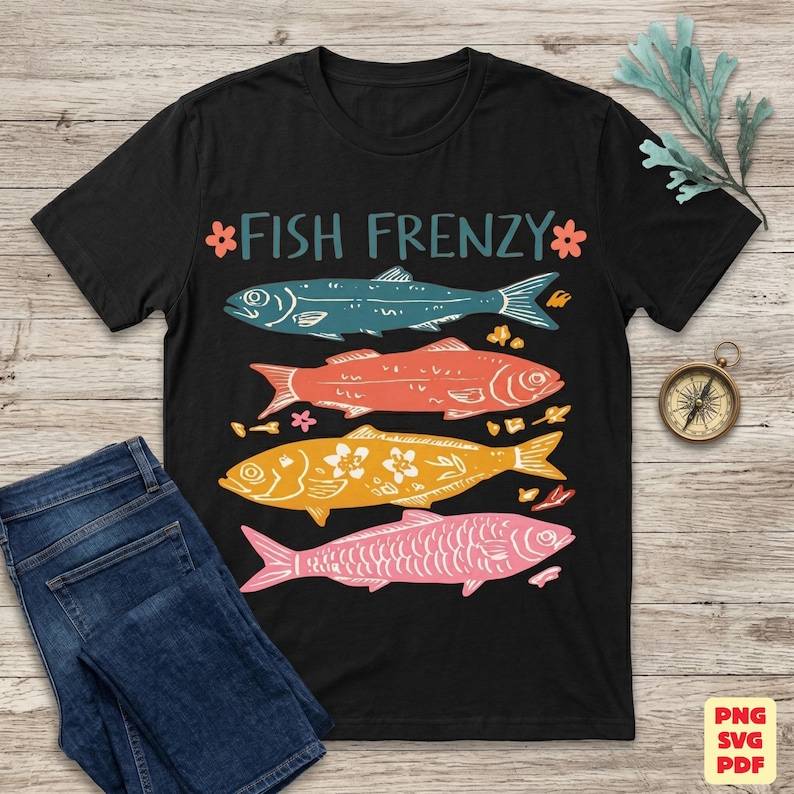 Fish Frenzy (png, Svg, Pdf), Summer Fishing Trip, Trendy Girly Design ...