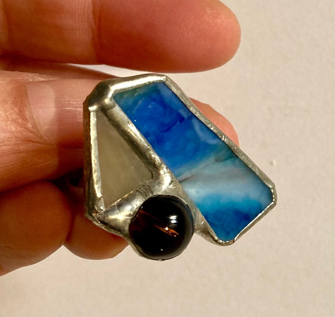 Stained Glass Ring With Brown Glass Bead - Etsy