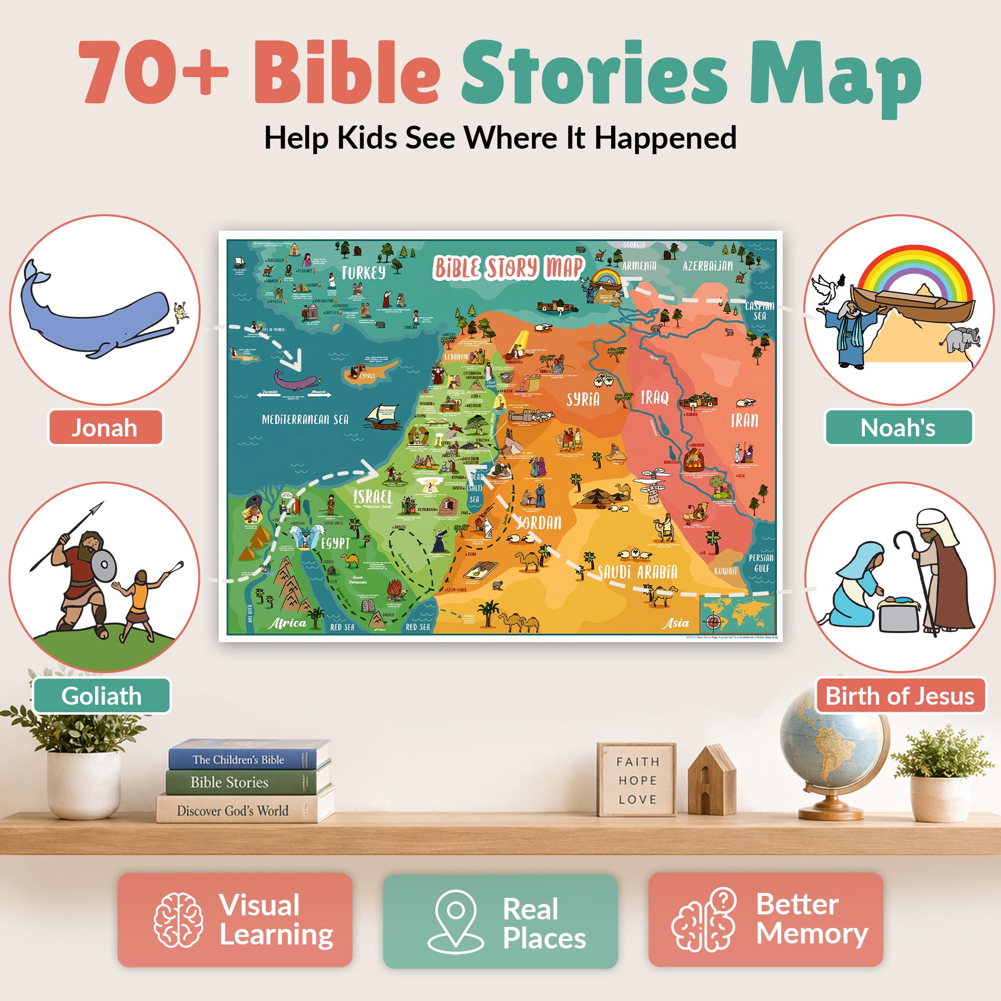 Bible Story Map, 70+ Illustrated Stories, Sunday School Classroom ...
