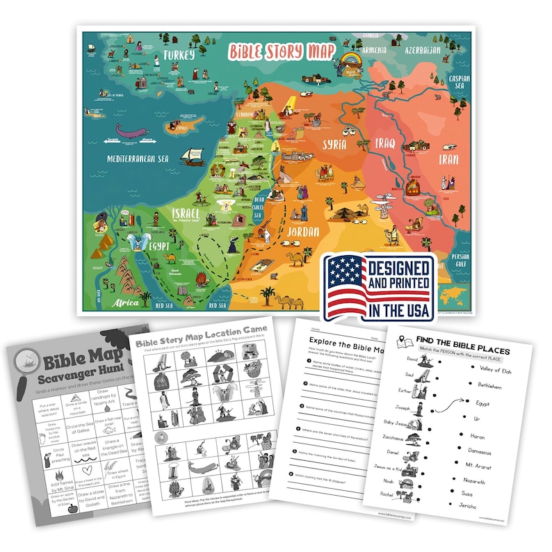 Bible Story Map, 70+ Illustrated Stories, Sunday School Classroom ...