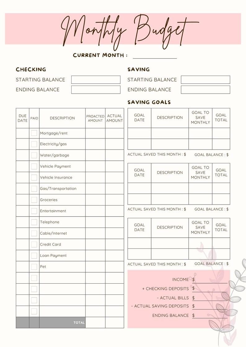 Monthly Budget Planner | Minimalist Finance Tracker (PDF) - Etsy