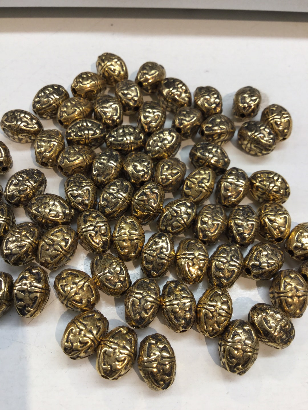 Oval Gold Plated Plastic Bead, Antique Gold Finish Oval Bead, 10mm X ...