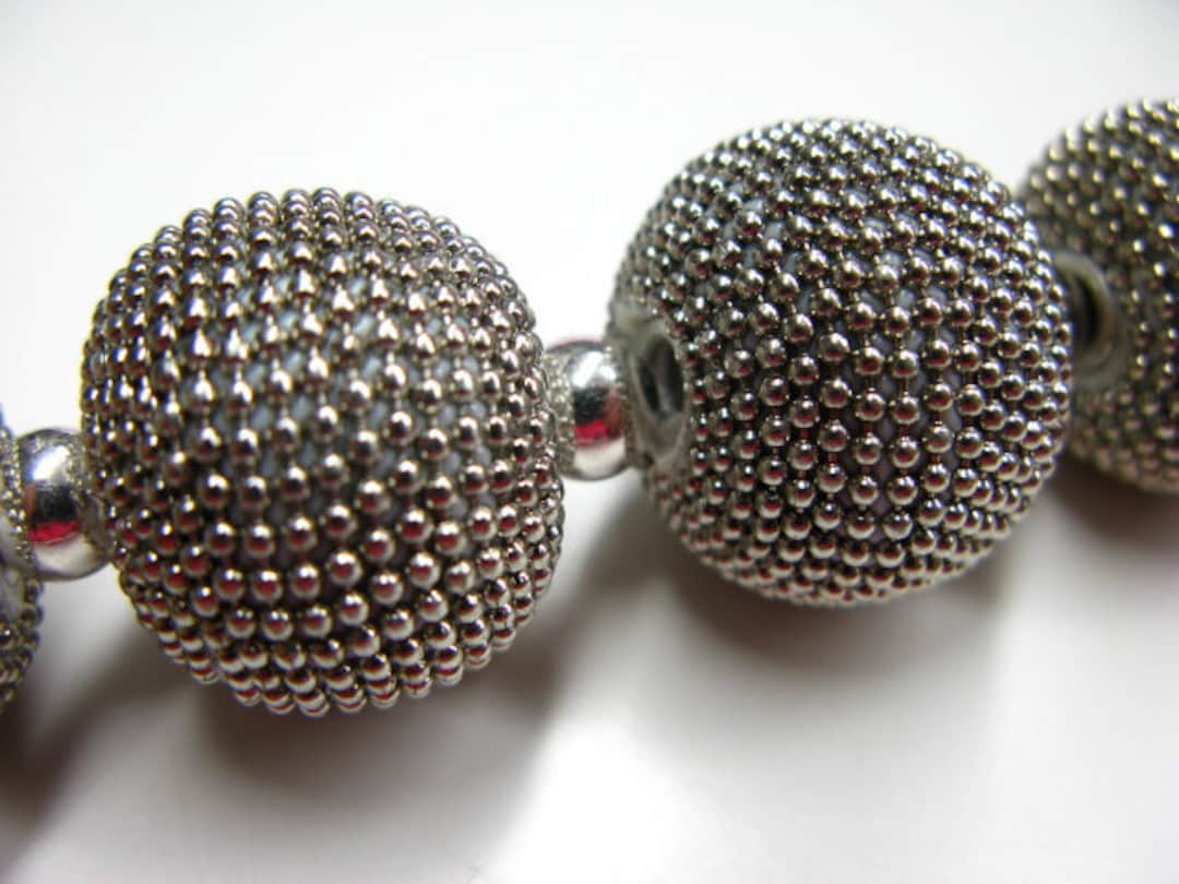 16mm Beaded Bead All Silvertone Round Metal Bead 2mm Ball - Etsy