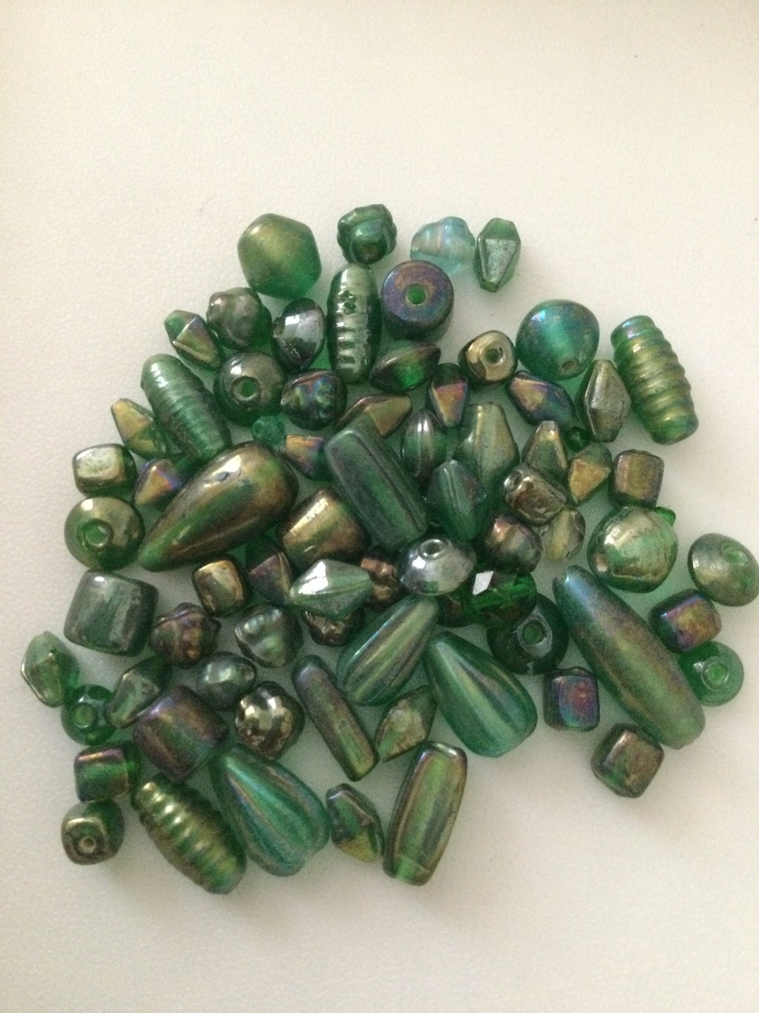 Green Glass Bead Mix, Assortment of Indian Green Glass Beads, Mixed ...