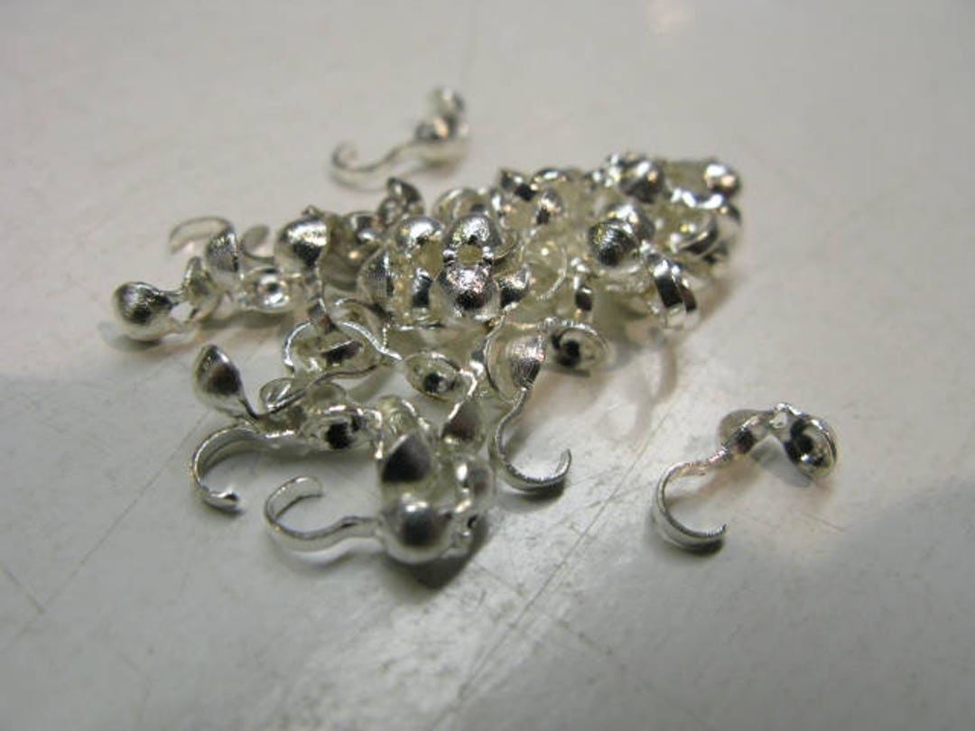 Bright Silver Plated Clam Shell Bead Tip, Bead Knot Cover, Silver Knot ...