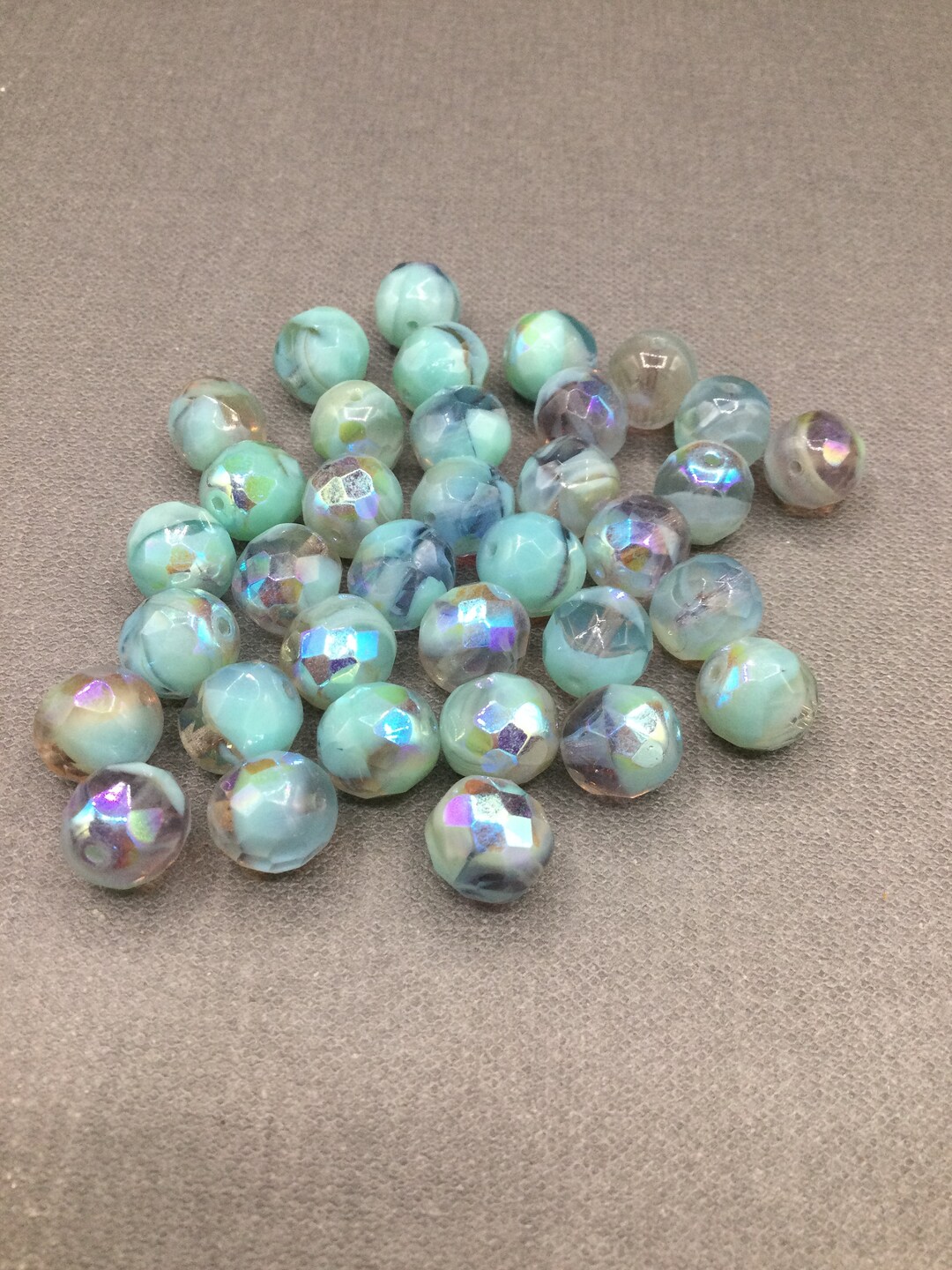 10mm Faceted Round Glass Bead, 10mm Mint Green and Clear Glass Bead, AB ...