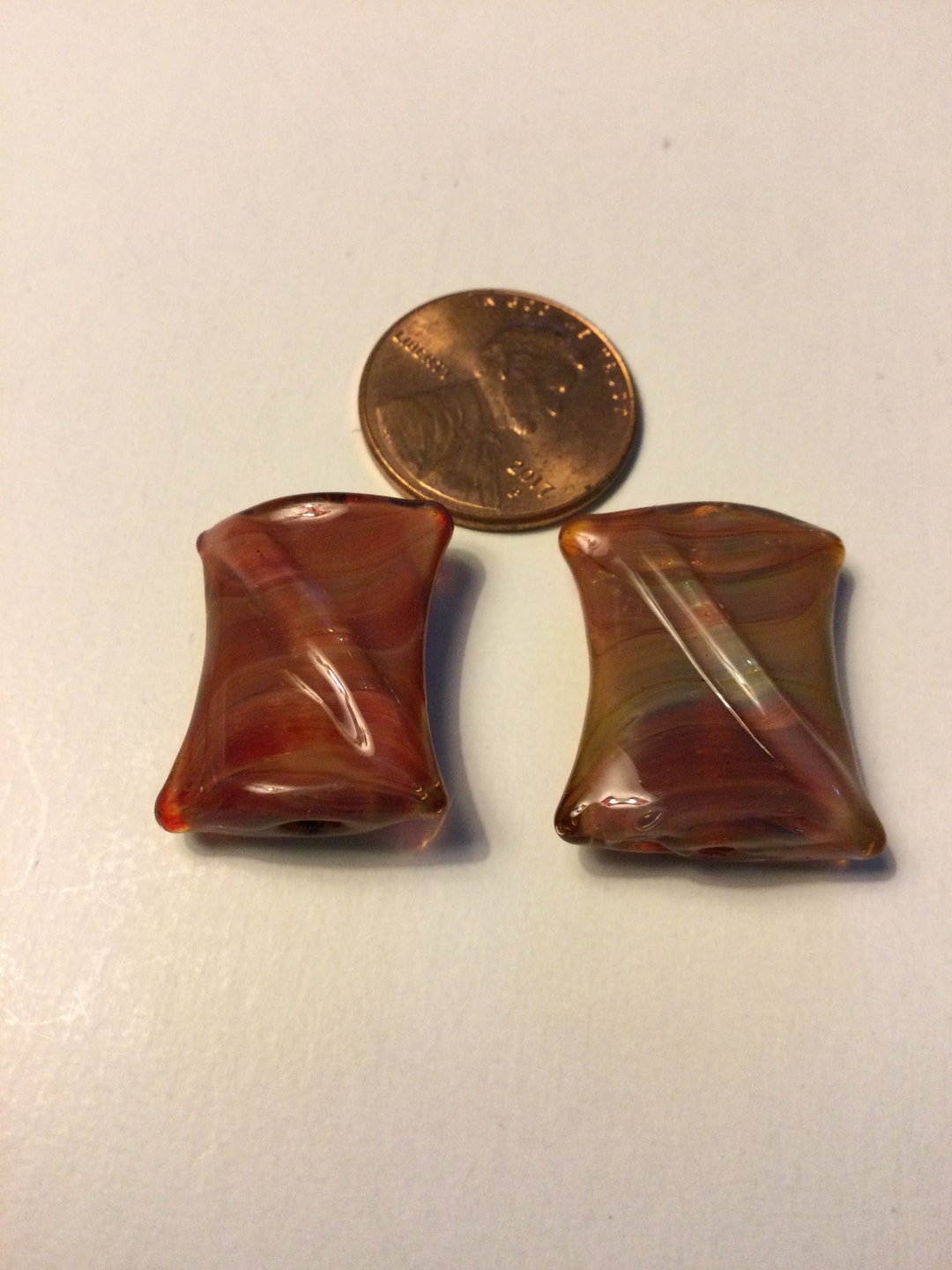 Flamework Hourglass Shaped Glass Bead, Handmade 21mm Long Reddish ...