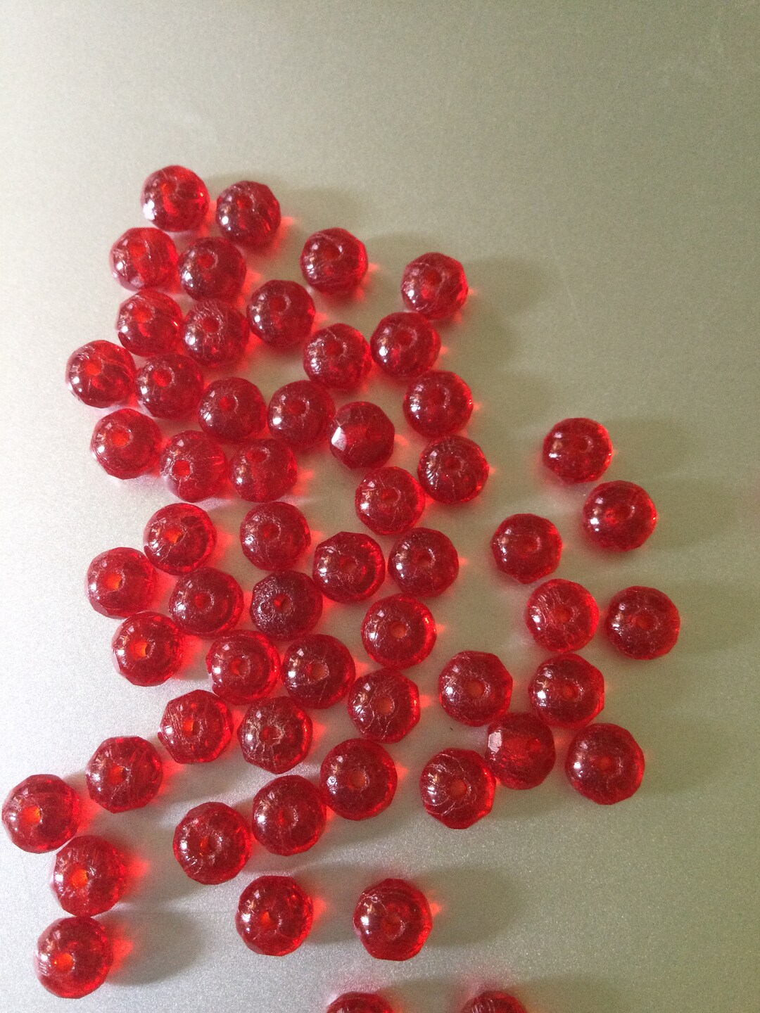 5mm Puffed Transparent Cherry Red Bead, Bright Red Fluted Spacer Bead ...