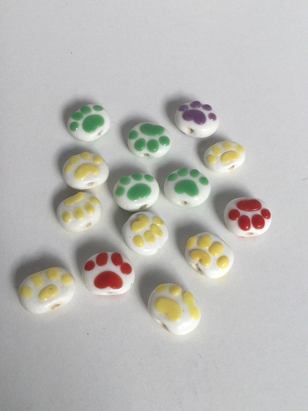 Dog Paw Print Lampwork Bead, Disc Shaped Paw Print Bead, Bead for Dog ...